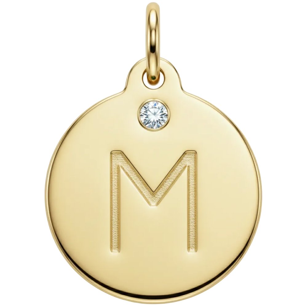 Solid 14k Gold Letter "M" Charm with Diamond | Initial M Necklace & Mom ...