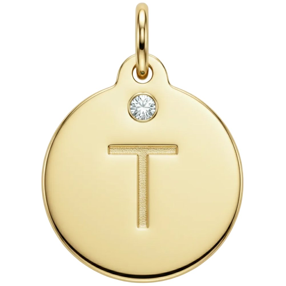 Solid 14k Gold Letter "T" Charm with Diamond | Initial T Necklace ...