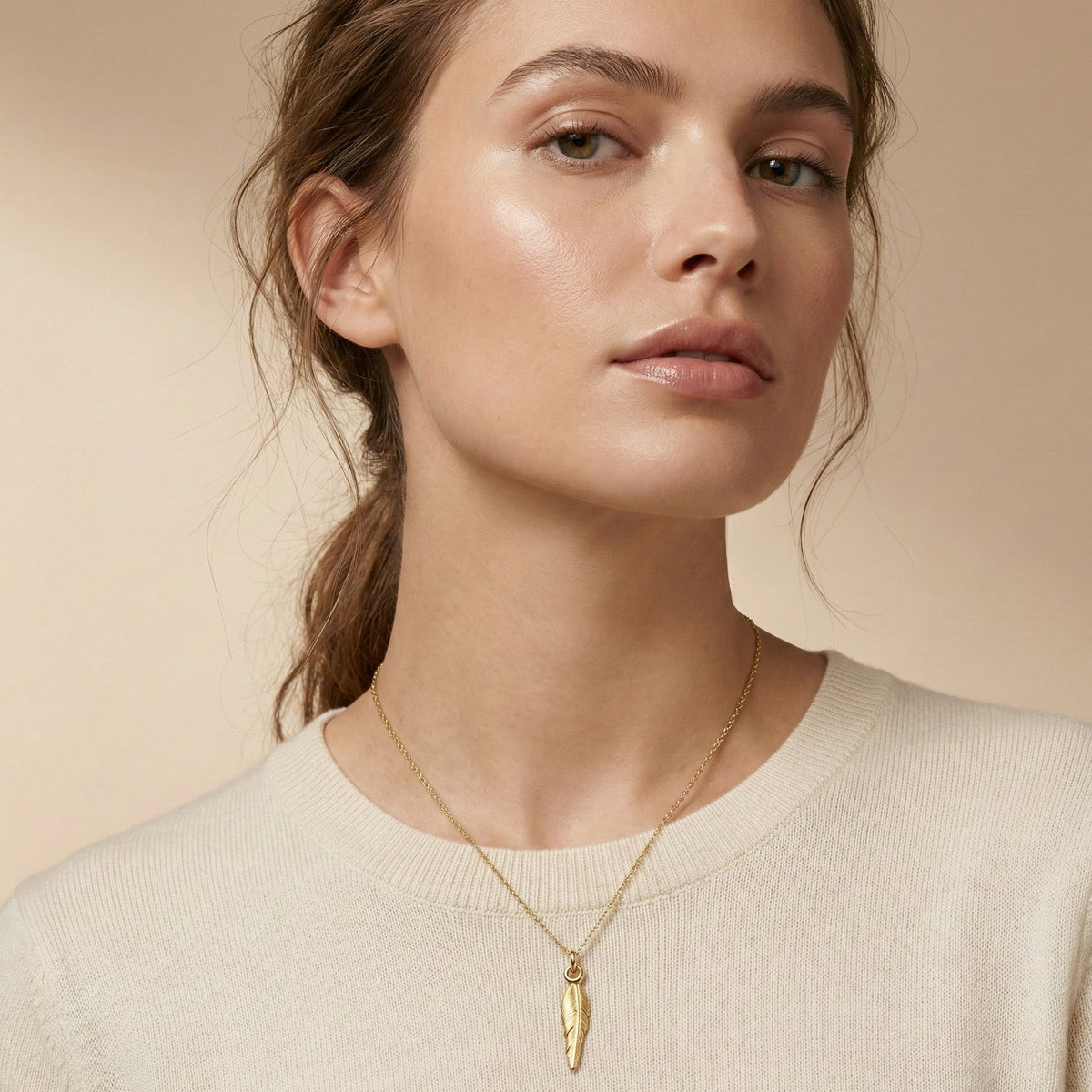 Solid 14k Gold Feather Necklace Charm | Boho & Angel Pendant – Helen ...