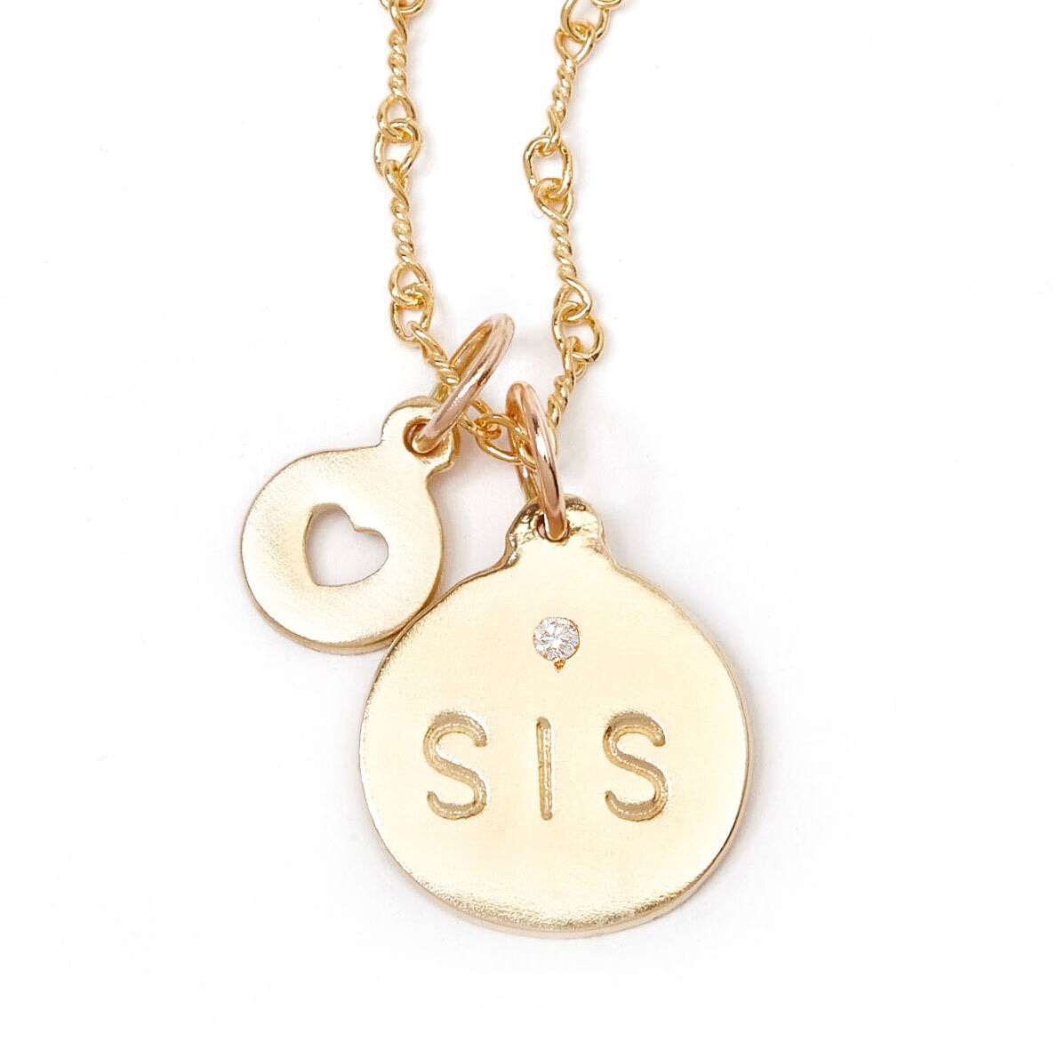 14K Gold Sis Disk Charm Pendant with Diamond – Personalized Jewelry ...