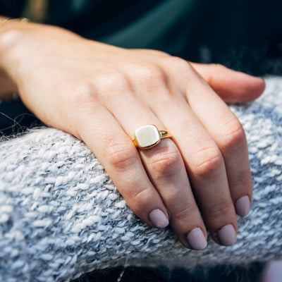 Square Signet Ring Solid 14K Gold Ring Fine Jewelry 14K White Gold 6 by Helen Ficalora